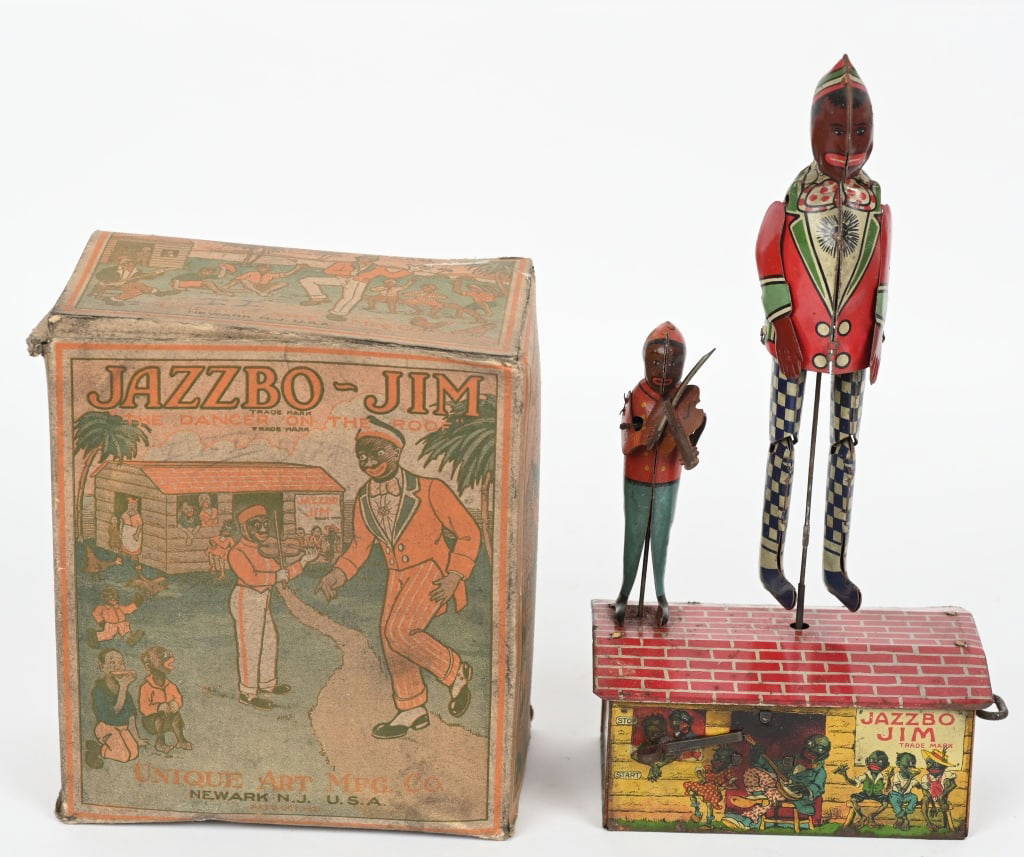 Unique Art Tin Windup Jazzbo Jim & Fiddler W/ Box Auction