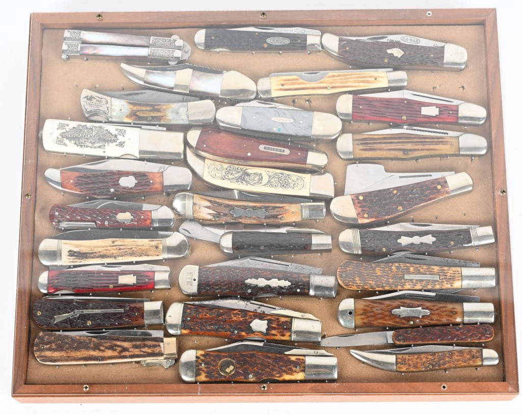 29 Piece Folding Knife Collection W/ Case Auction