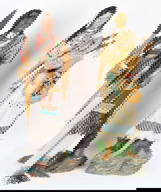 Indian Warrior And Squaw Statues Auction