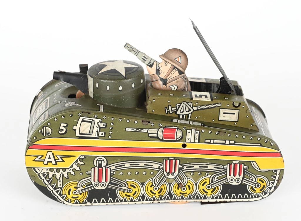 Marx Tin Windup Sparkling Pop Up Soldier Tank Auction