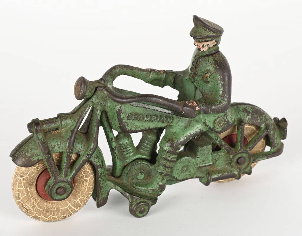 Champion Cast Iron Large Size Motorcycle, Green Auction