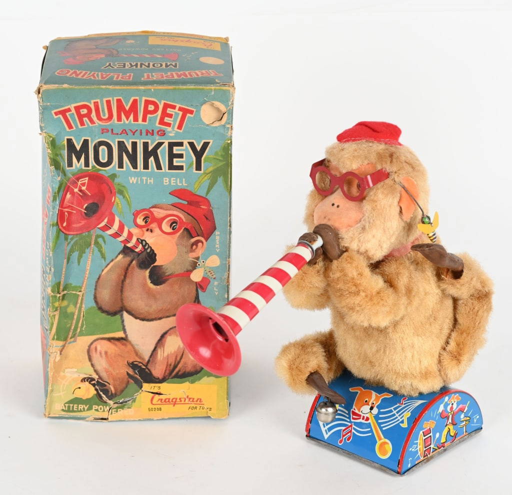 Japan Battery Op Trumpet Monkey W/ Box Auction