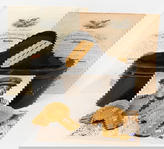 Us Naval Officer Grouping W Cased Fore & Aft Hat