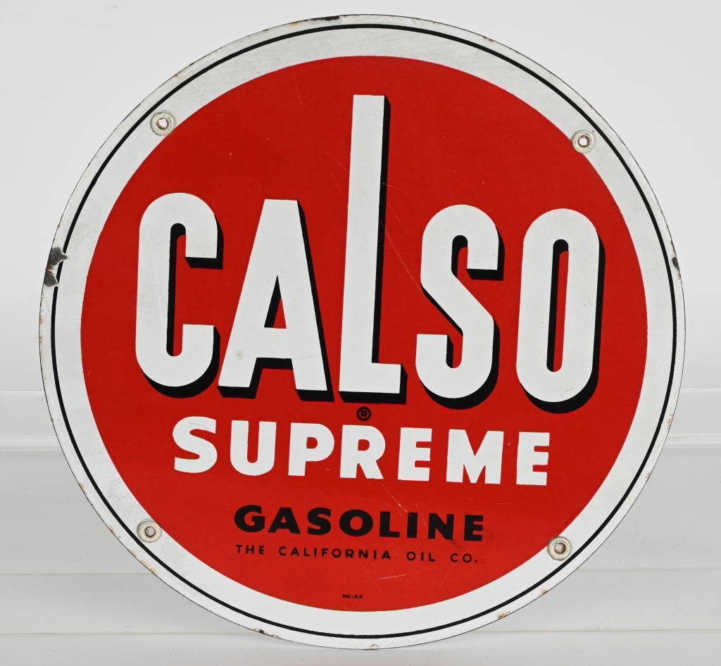 Calso Supreme Gasoline Porcelain Pump Plate Sign Auction