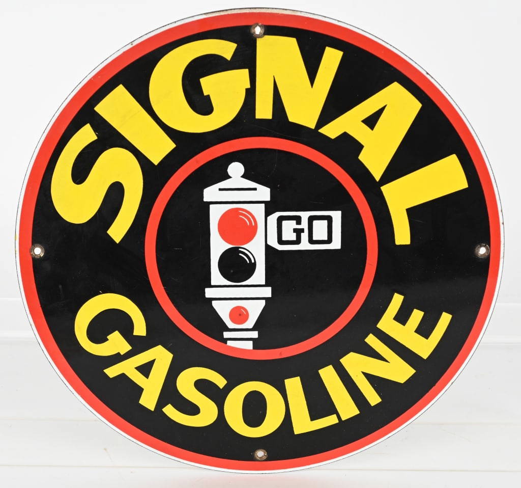 Signal Gasoline Porcelain Gas Pump Plate Sign Auction