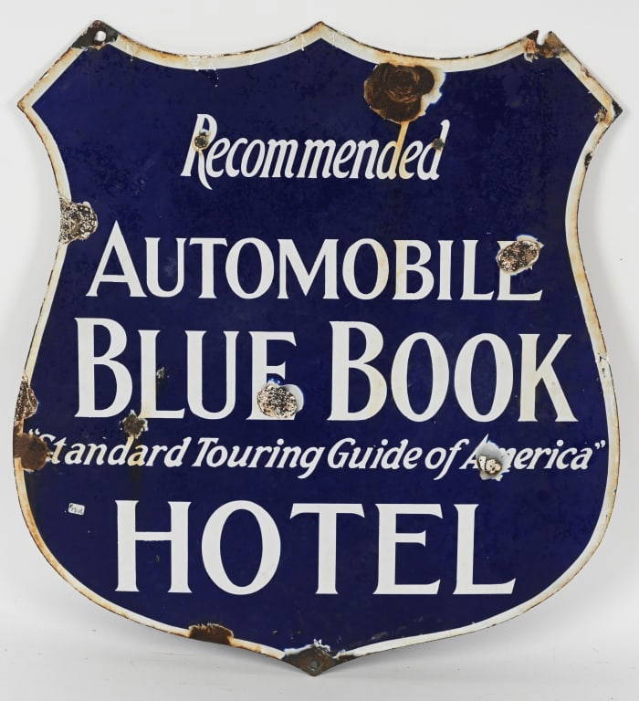 Automobile Blue Book Hotel Ds Porcelain Sign Auction