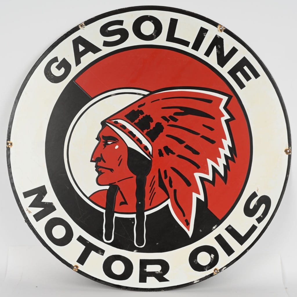 Indian Gasoline Motor Oils Ds Porcelain Sign Auction