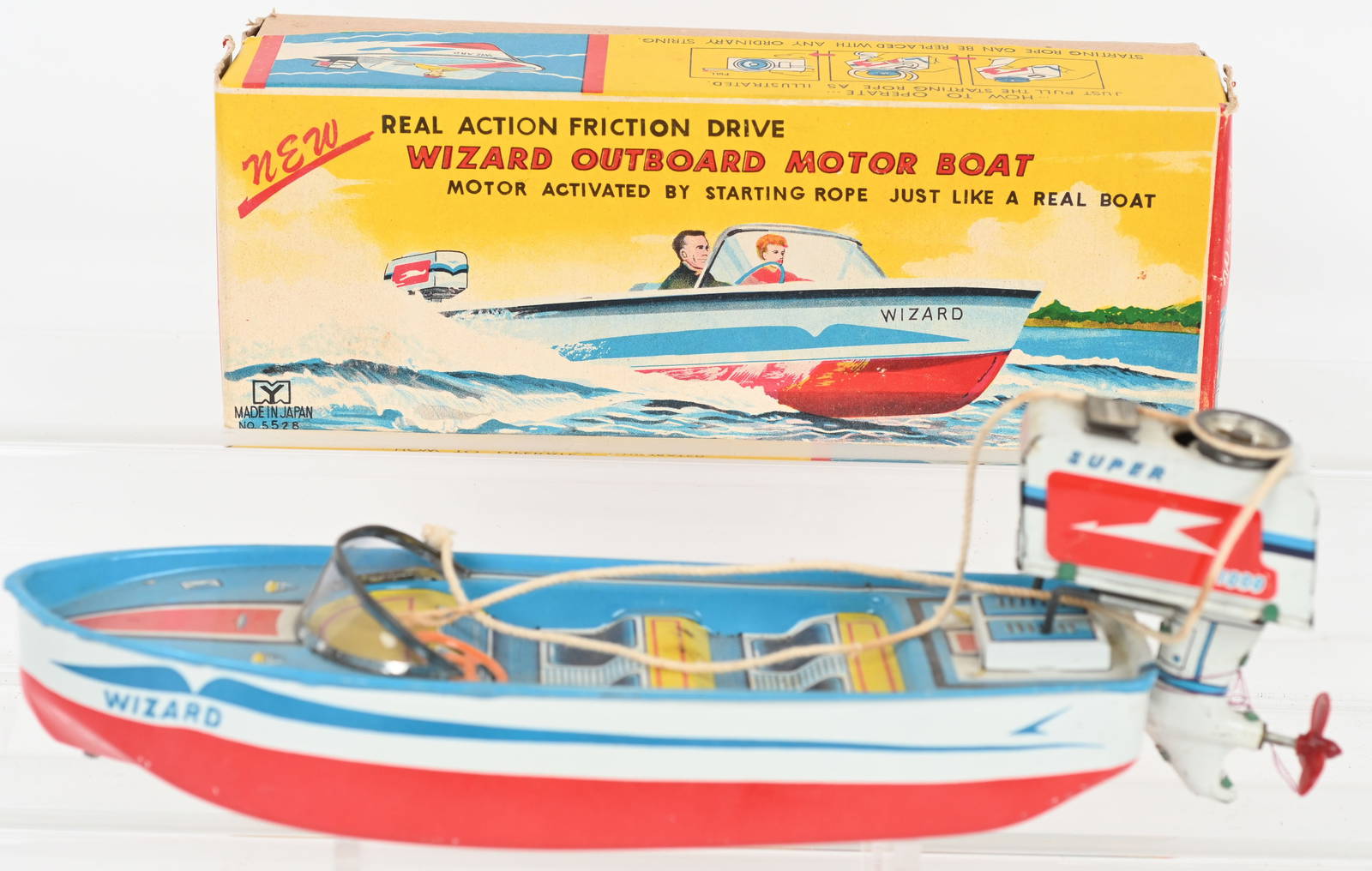 Japan Tin Windup Wizard Boat W/ Outboard Motor Auction
