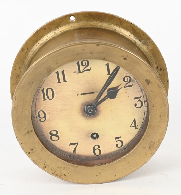 Wwii Us Navy Heavy Brass Mounted Ship Clock Ww2 Auction
