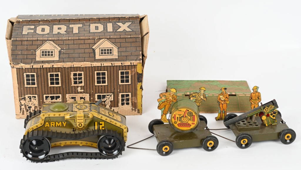 Marx Fort Dix Tin Windup Tank Set W/ Box Auction