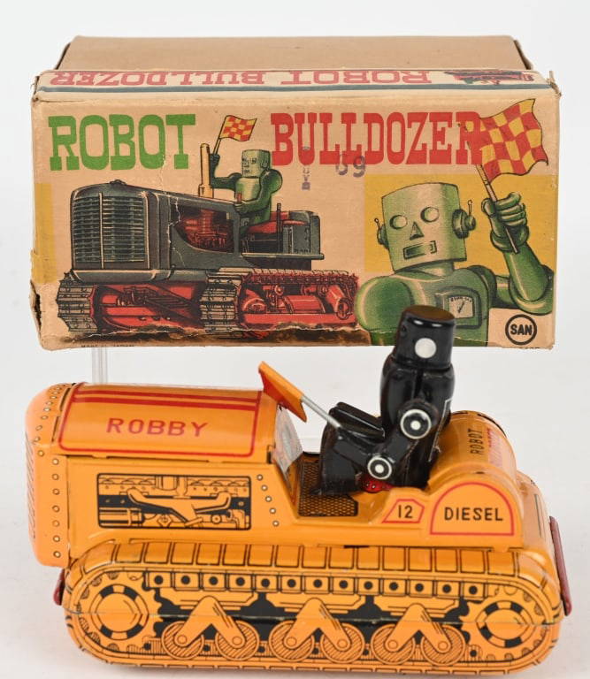 Marusan Tin Friction Robby Robot Bulldozer W/ Box Auction