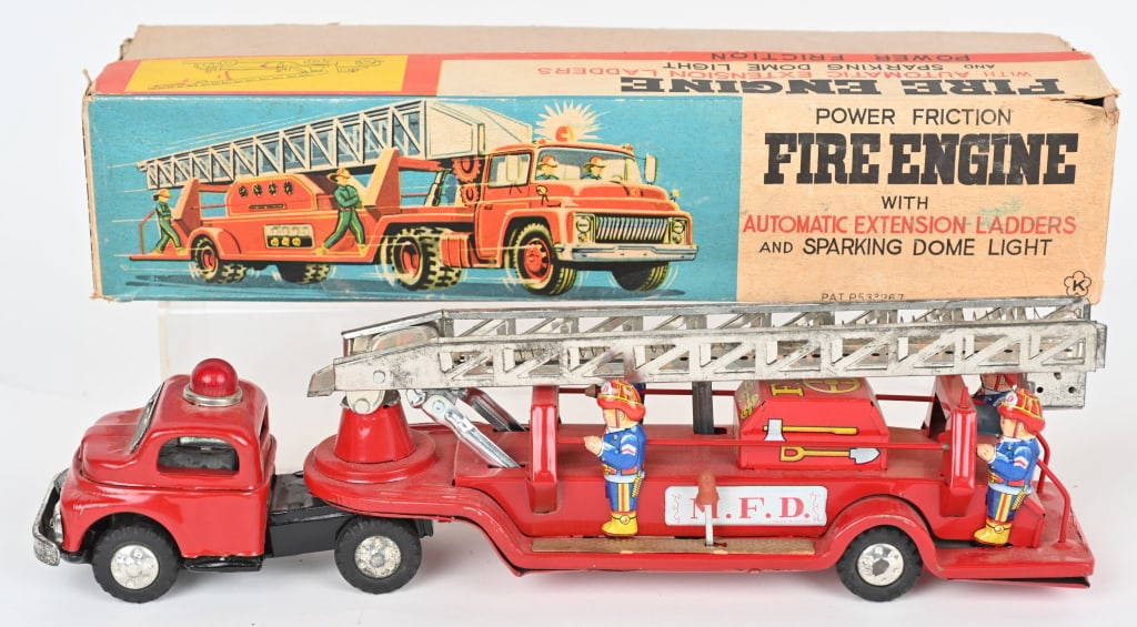 Japan Tin Friction Fire Engine, W/ Box Auction