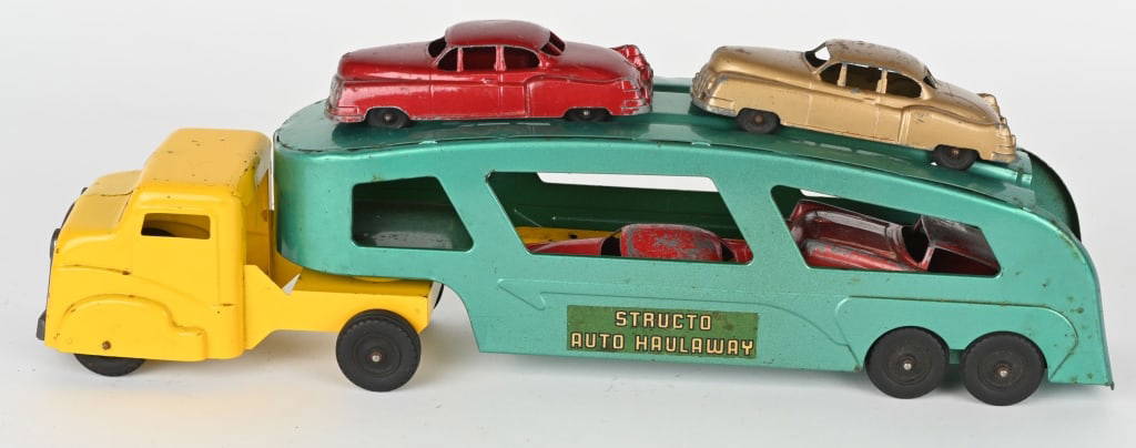 Structo Pressed Steel Car Hauler, W/ 4 Cars Auction