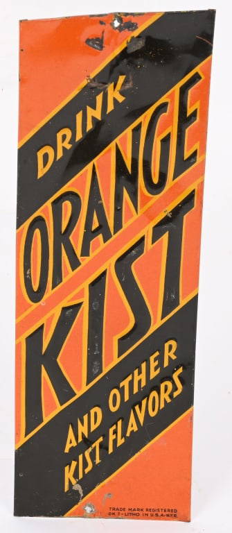 Drink Orange Kist Embossed Tin Door Push Auction