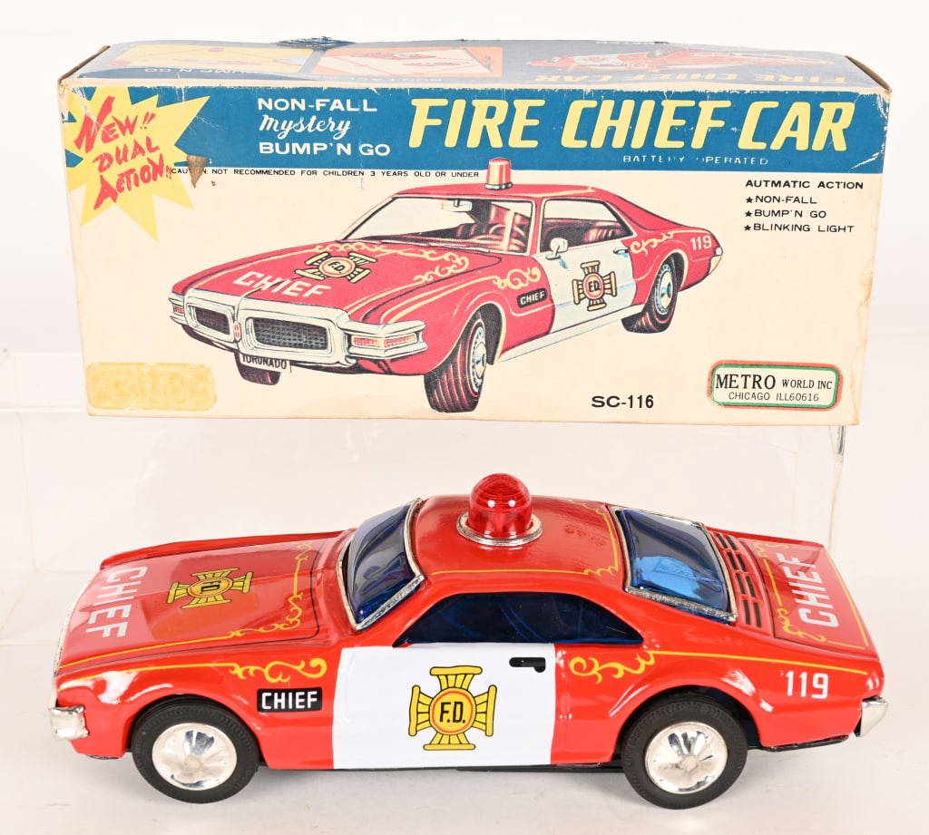 Japan Battery Op Fire Chief Car W/ Box Auction