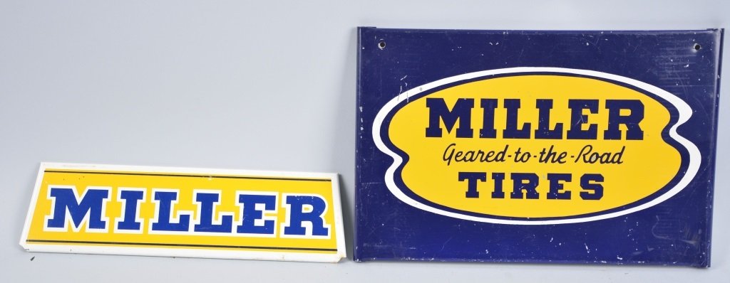 2 MILLER TIRE TIN SIGNS - Oct 18, 2014 | Milestone Auctions in OH