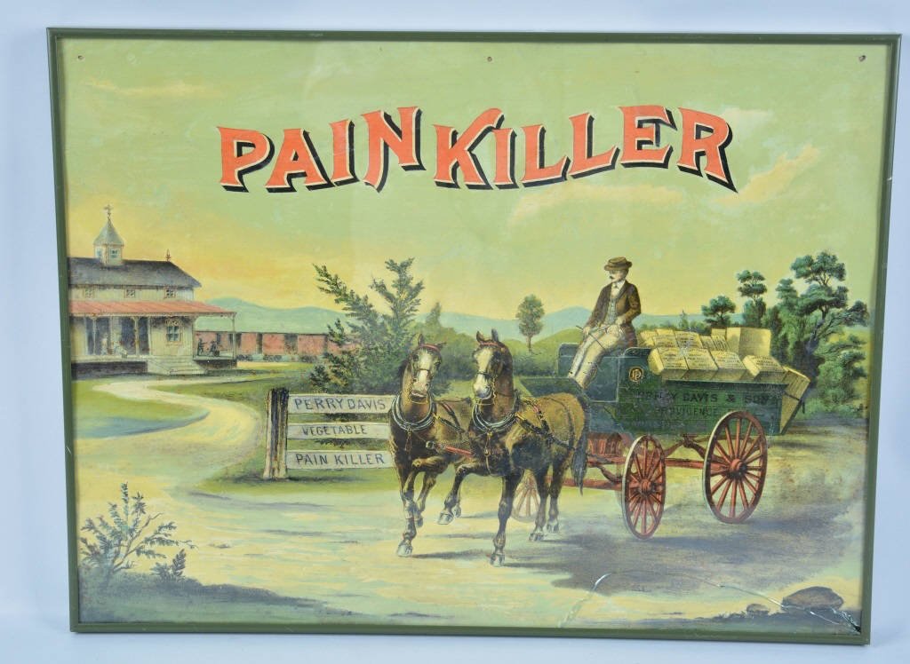 Antique Pain Killer Advertsing Sign Framed