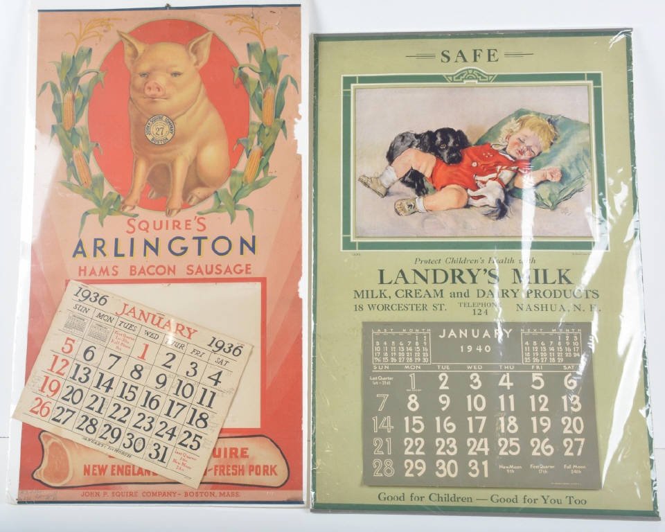 2- Vintage MILK & PORK Advertising CALENDARS