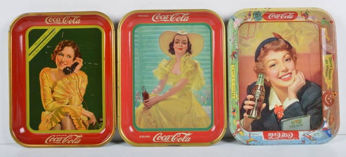 Lot Of 3 Vintage Coca Cola Trays 1930, 1938 & More