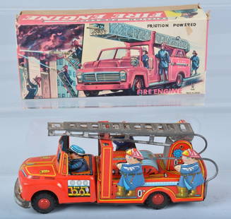 Sss Japan Tin Friction Fire Ladder Truck W Box