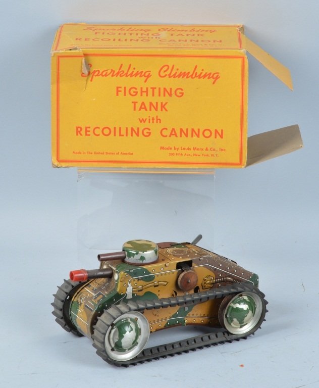 Marx Tin Windup Sparkling Fighting Tanks W/ Box