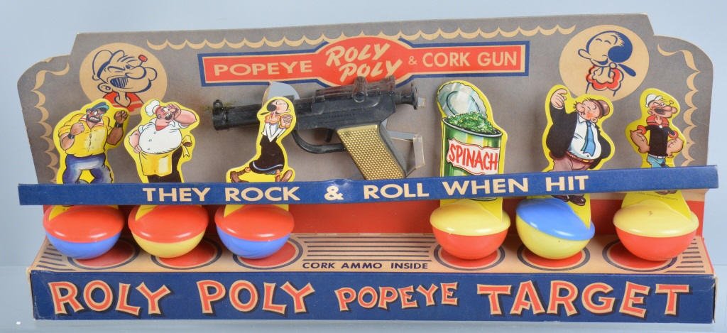 Knickerbocker POPEYE ROLY POLY & CORK GUN w/ BOX