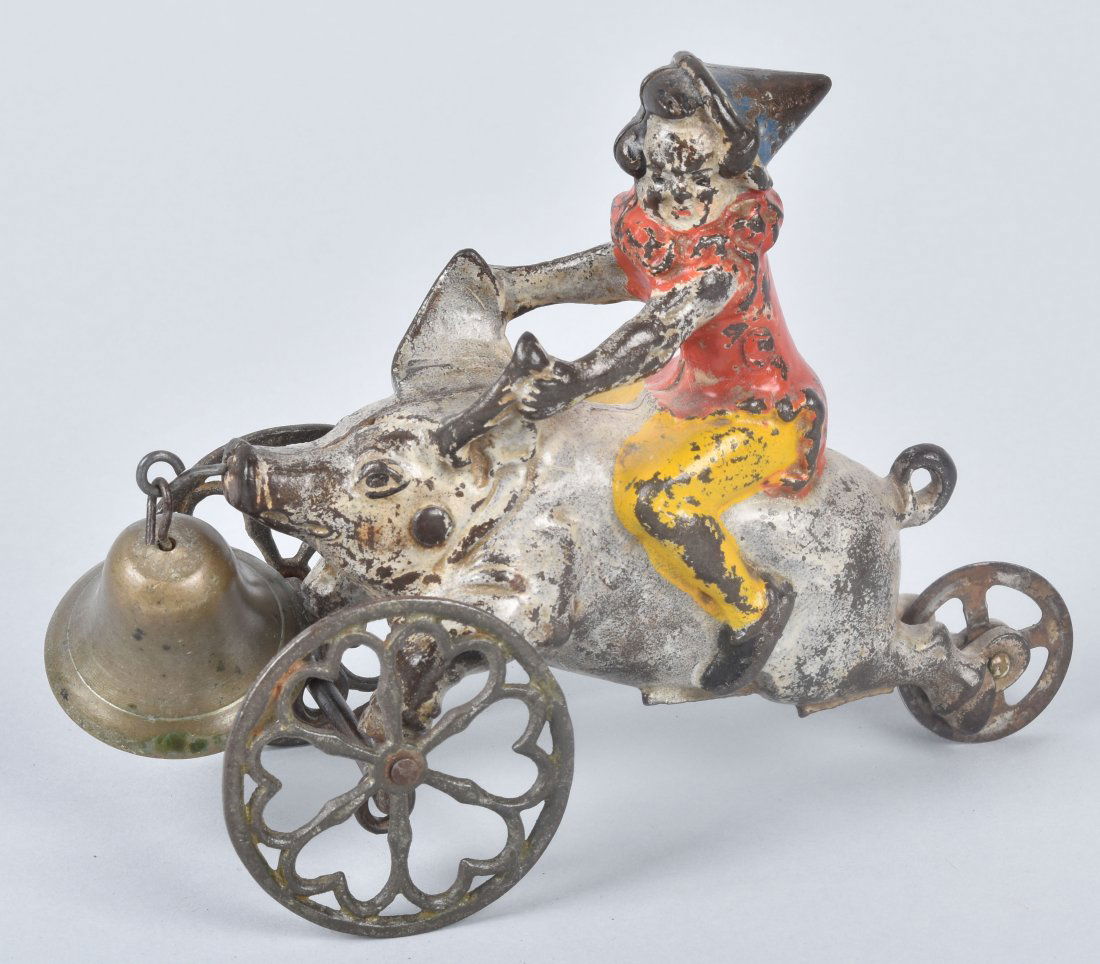 Gong Bell Cast Iron Clown Riding Pig Bell Toy