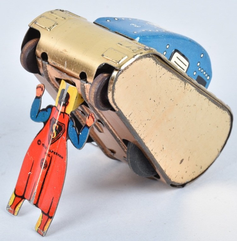 MARX Tin Windup SUPERMAN ROLLOVER TANK GOLD/BLUE