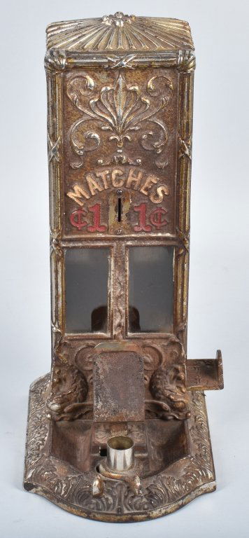 Coin Op 1c Cast Iron Match Dispenser