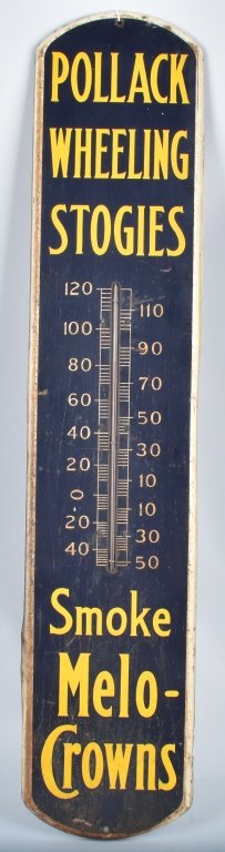 POLLACK WHEELING CIGARS TIN THERMOMETER