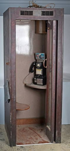 84" Original Oak Telephone Booth W/ Payphone
