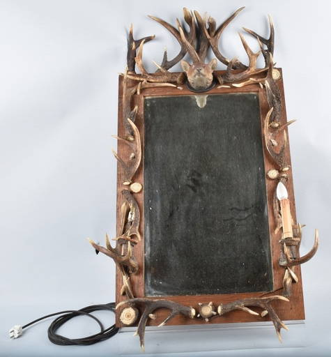 1920s German Red Stag Antler Wall Mirror