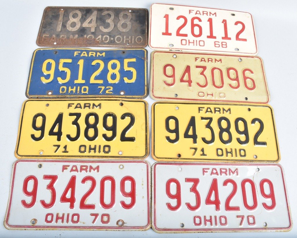 Lot Of 8 Vintage Ohio Farm License Plates