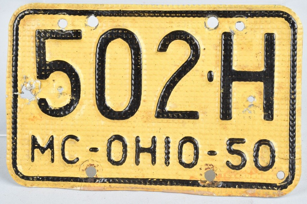 1950 ALUMINUM OHIO MOTORCYCLE LICENSE PLATE