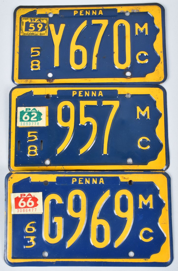 3 1958 63 Pennsylvania Motorcycle License Plates