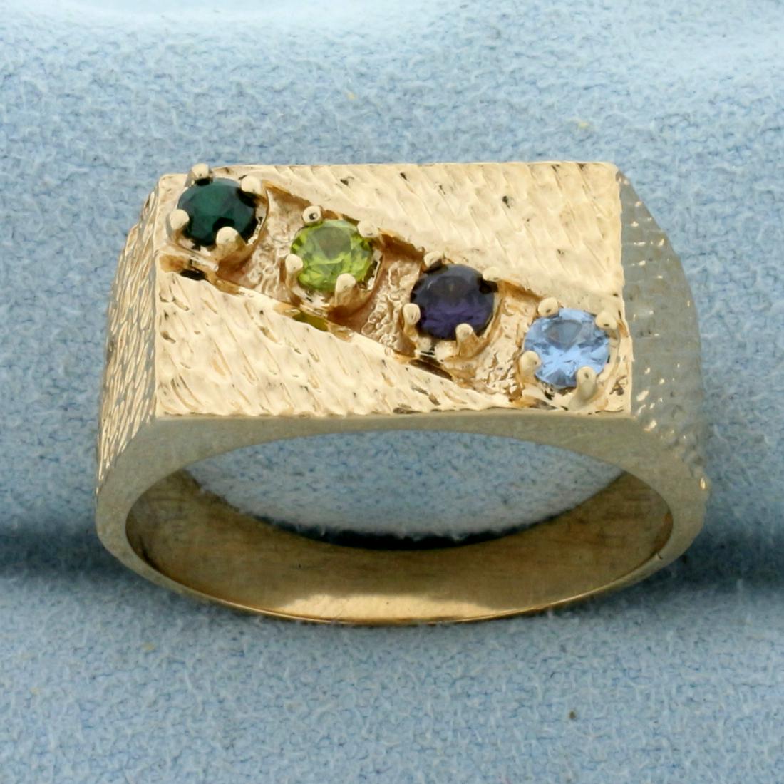 Rainbow Semi Precious Gemstone Ring In 10k Yellow Gold