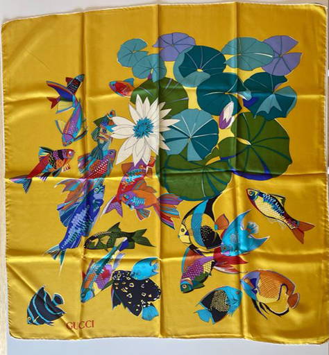 Gucci 1980s Fish Motif Silk Scarf - May 31, 2022 | Eric's Estate ...