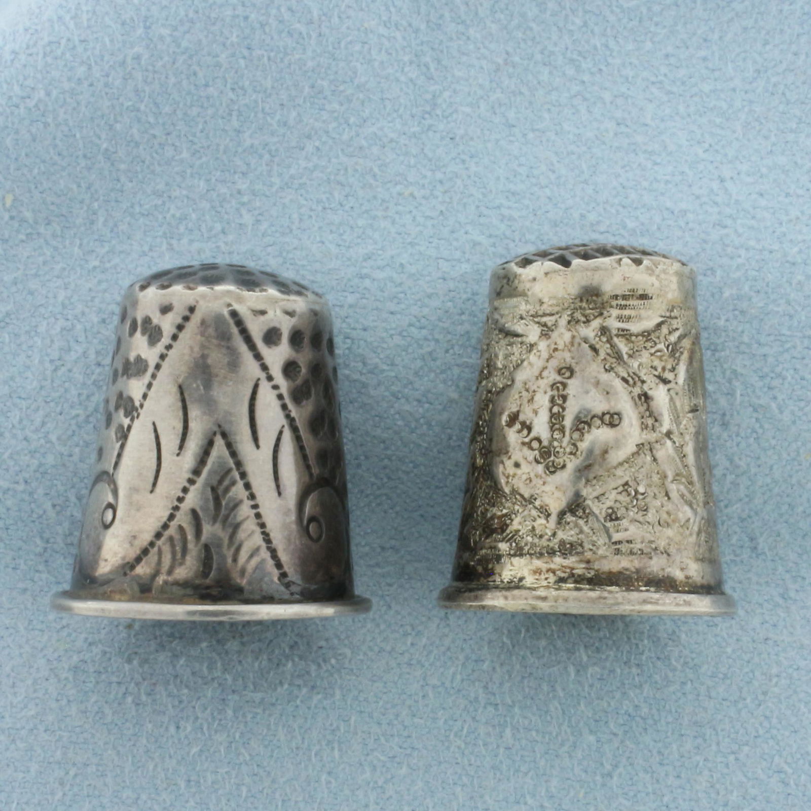 Antique Sterling Silver Thimbles Set Of Two In Sterling Silver