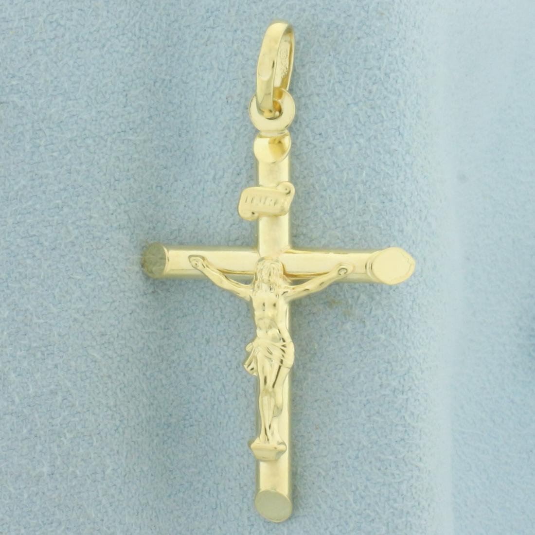 Italian Crucifix Cross Pendant In 18k Yellow Gold