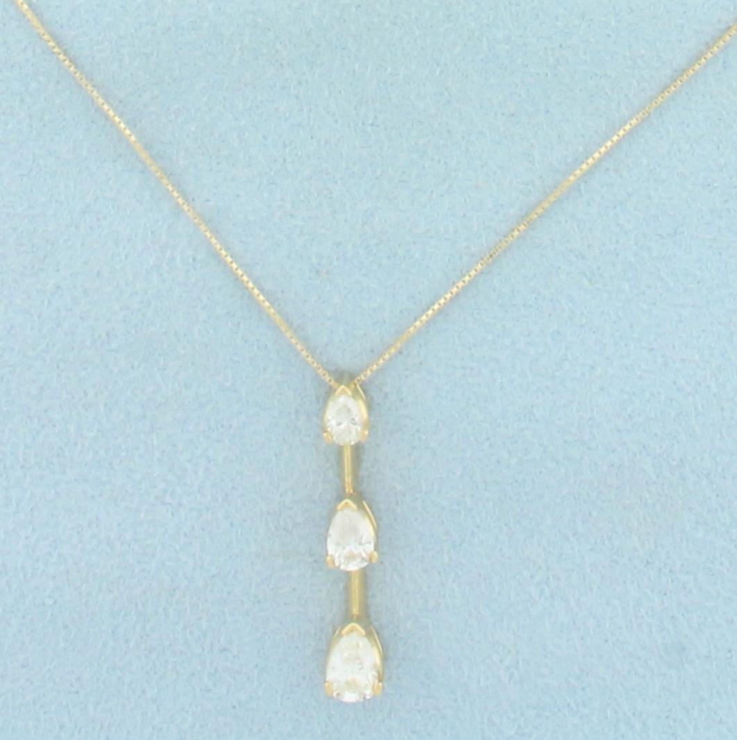 1ct Tw Past Present Future 3 Stone Pear Diamond Necklace In 14k Yellow ...
