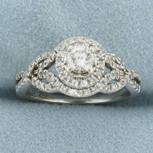 1ct Halo Style Diamond Engagement Ring In 14k White Gold