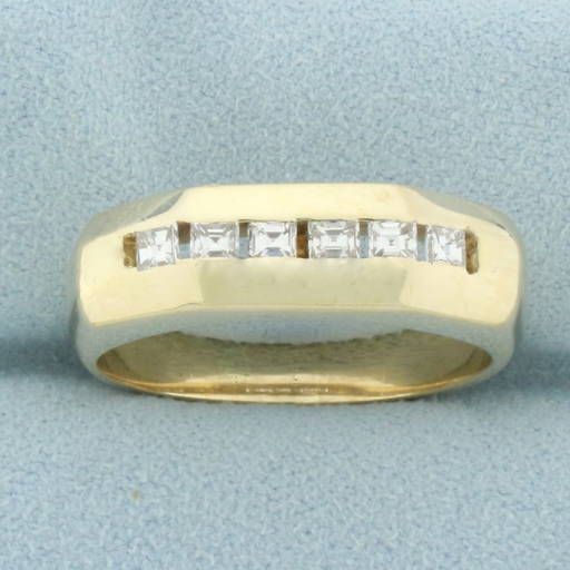 Mens Unique Square Diamond Band Ring In 14k Yellow Gold