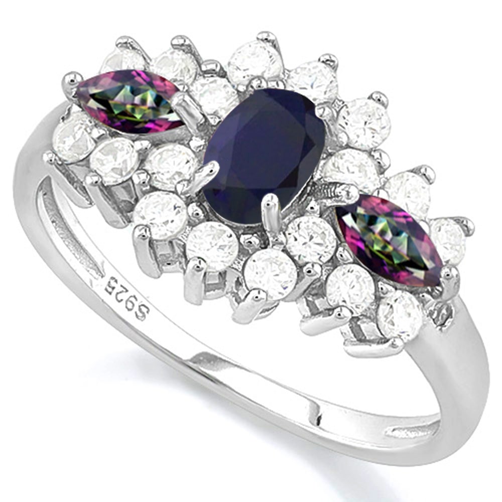 1/2ct Rustic Midnight Sapphire, Mystic Topaz, And White Sapphire Ring ...