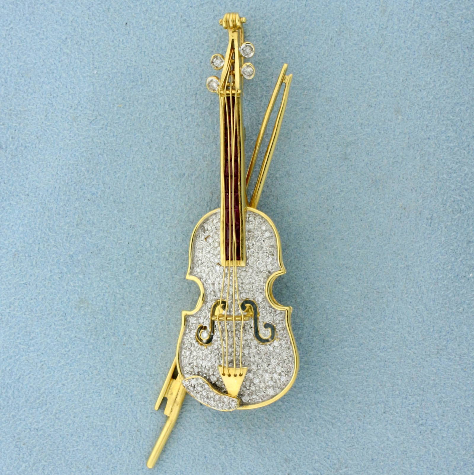 Diamond And Ruby Violin Pin In 18k Yellow Gold Auction