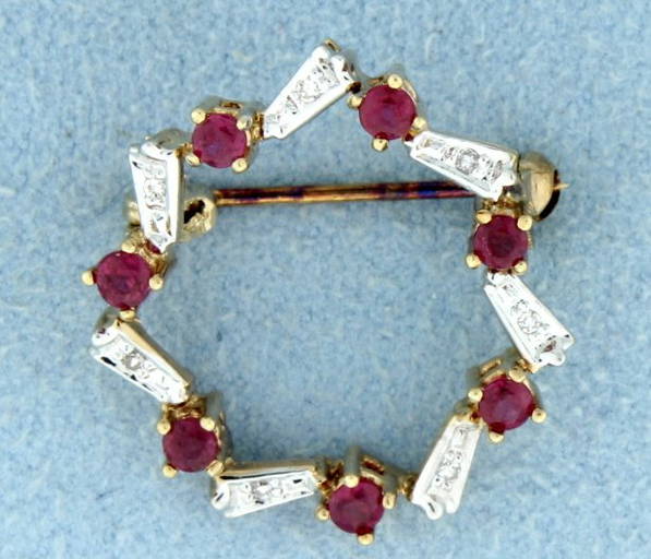 Vintage Style Diamond & Ruby Pin