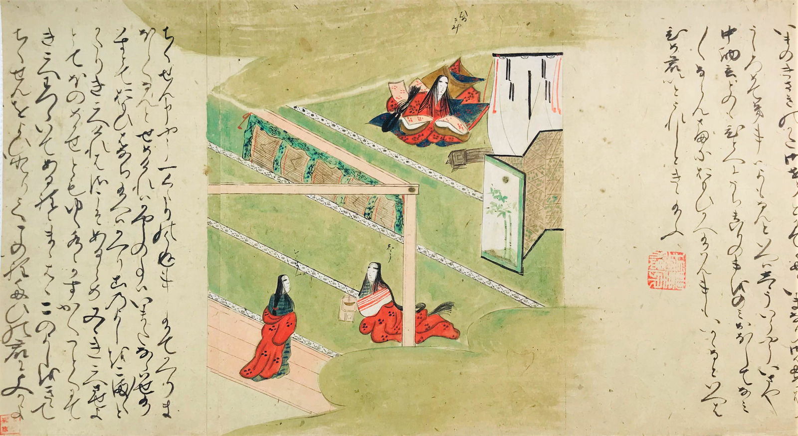 Tosa School. Princess And Two Courtesans In The Palace.