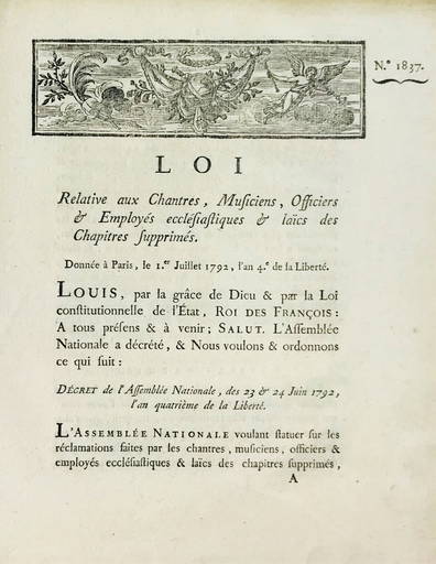 French Revolution. Decree In Favor Of Musicians And Singers.