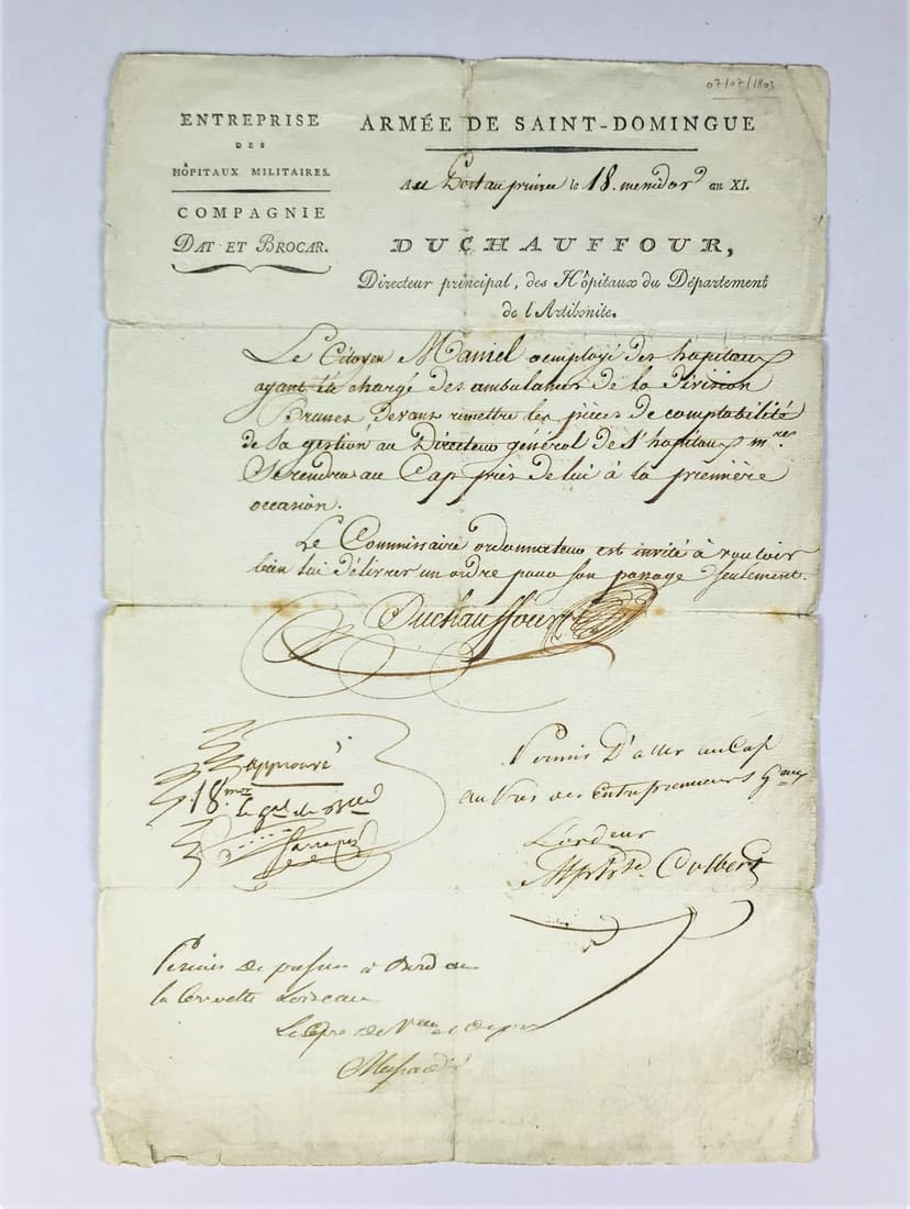 Santo Domingo French Revolution. Handwritten Permit From The Army Of ...