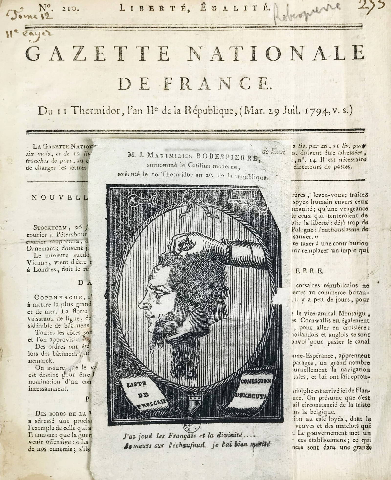 Robespierre's Execution. Gazette Nationale De France With Chronicle Of ...