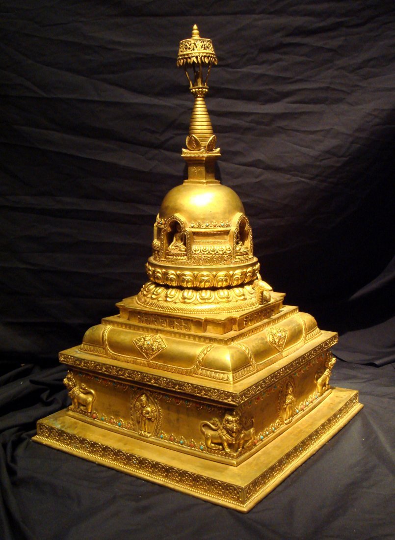 Very Rare Massive Ming Dynasty Gilt Bronze Buddha Stupa